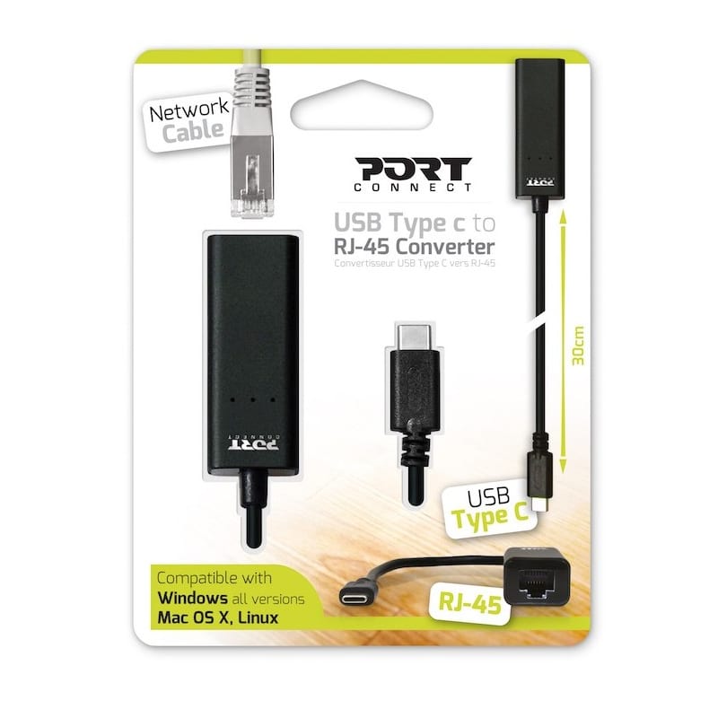 Port USB Type-C to RJ45 5Gbps 30cm Adapter - Black - Syntech