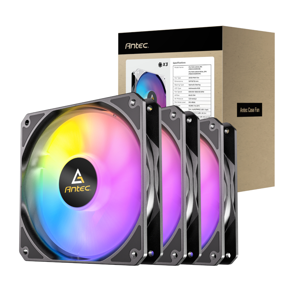 Antec P12 ARGB 120 PWM Case Fan 3 Pack - Black - Syntech