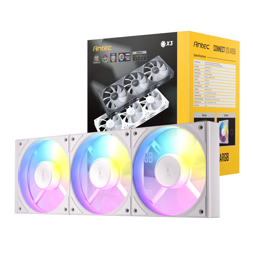 Antec Connect 120 ARGB PWM Fan 3 Pack - White - Syntech