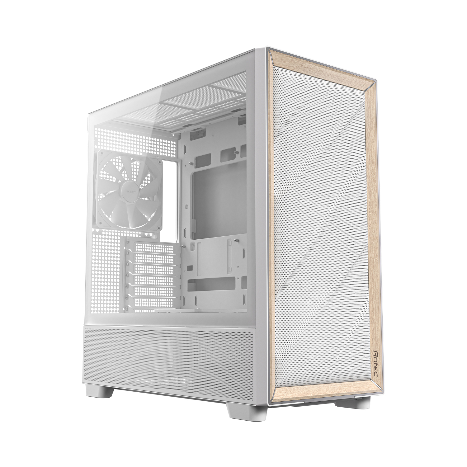 Antec FLUX Mid-Tower E-ATX Gaming Chassis Wood Front Panel - White ...
